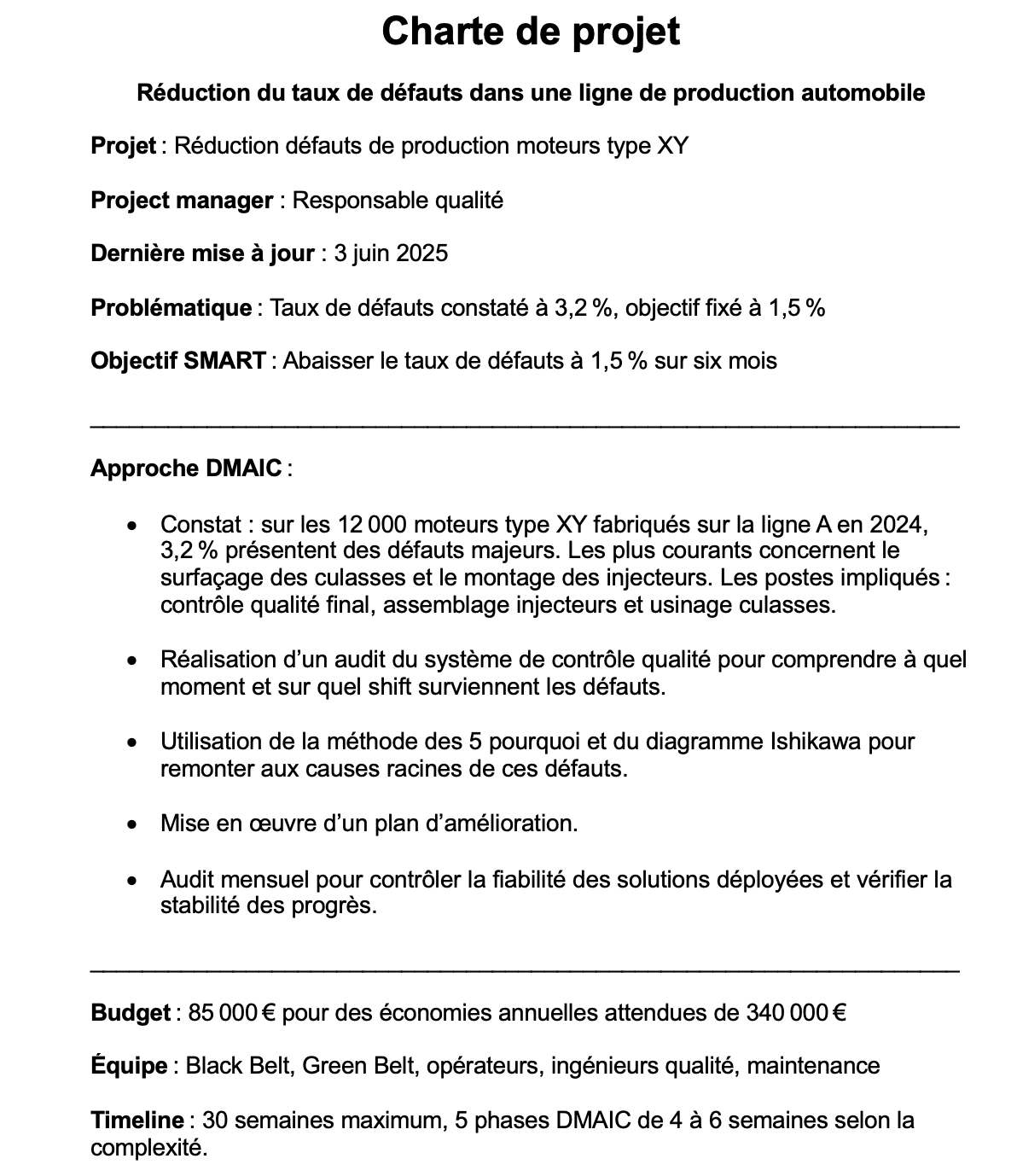 Charte de projet : avantages et exemple DMAIC